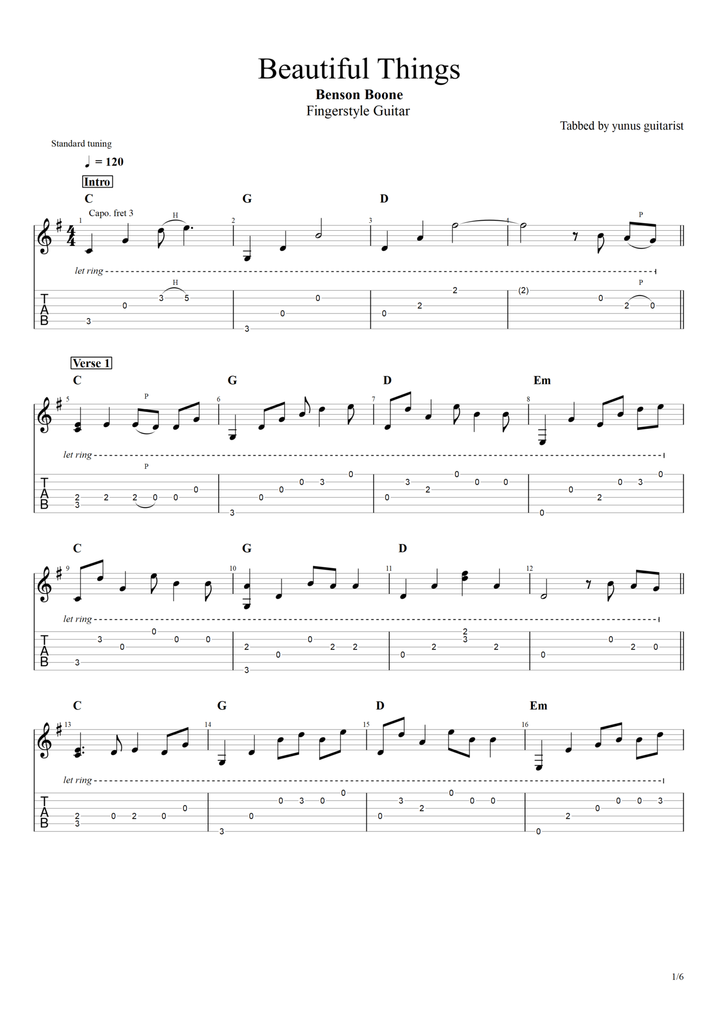 Beautiful Things - Benson Boone (PDF) - Yunus Guitarist