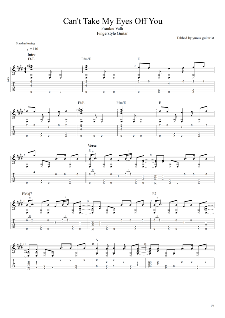 Can’t Take My Eyes Off You (PDF) – Yunus Guitarist