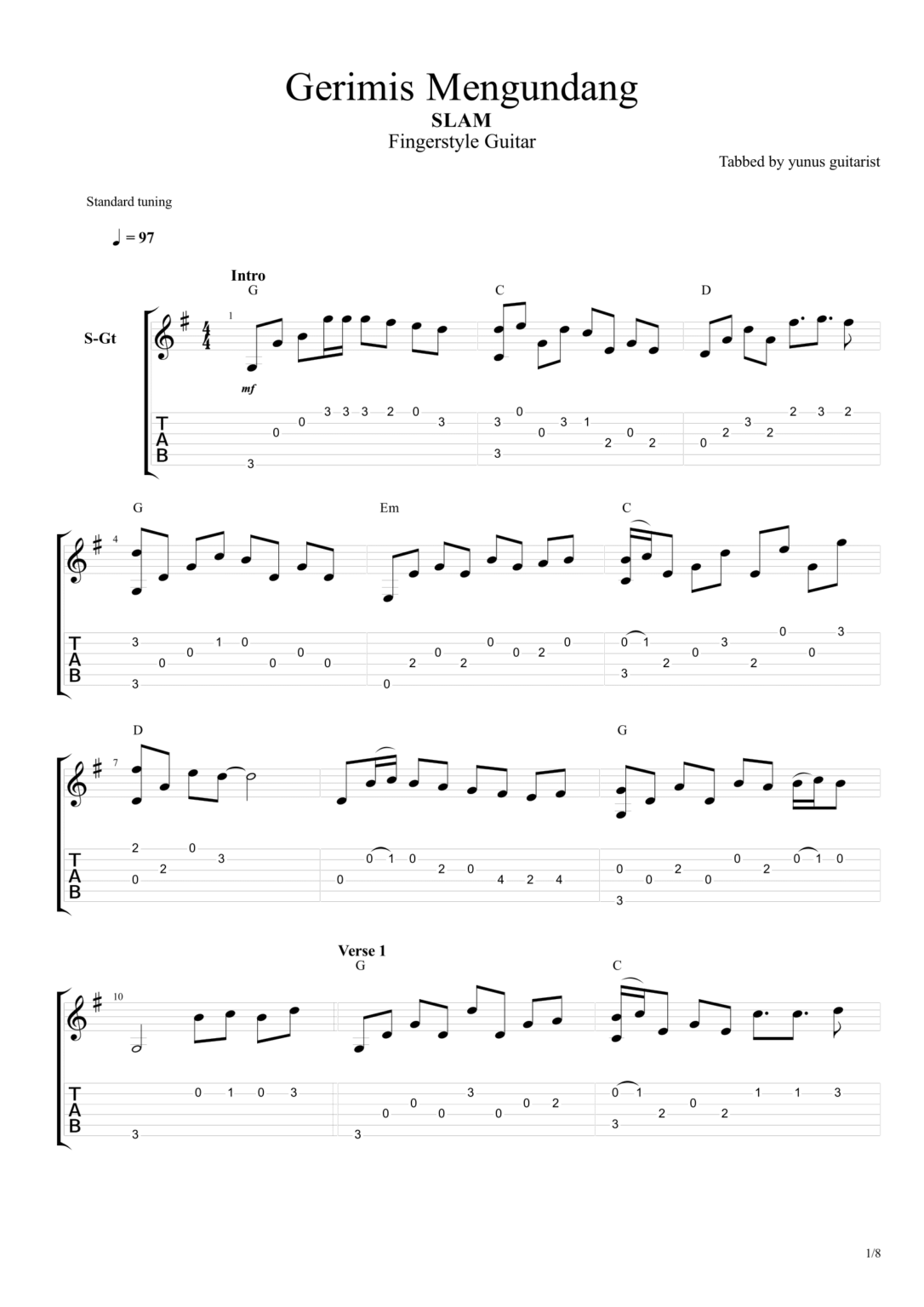 Gerimis Mengundang - SLAM (PDF) - Yunus Guitarist