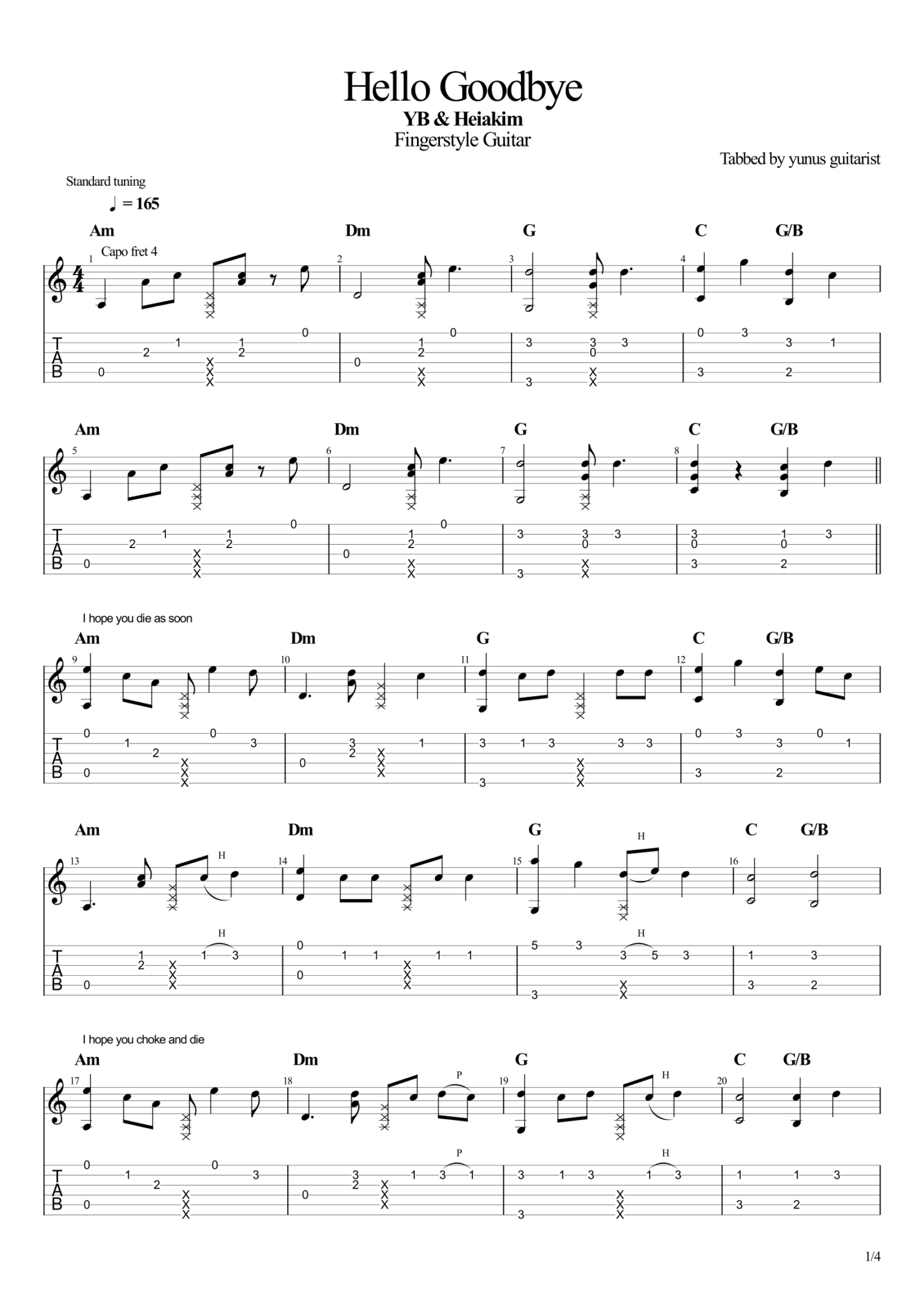 Hello Goodbye - YB & Heiakim (PDF) - Yunus Guitarist