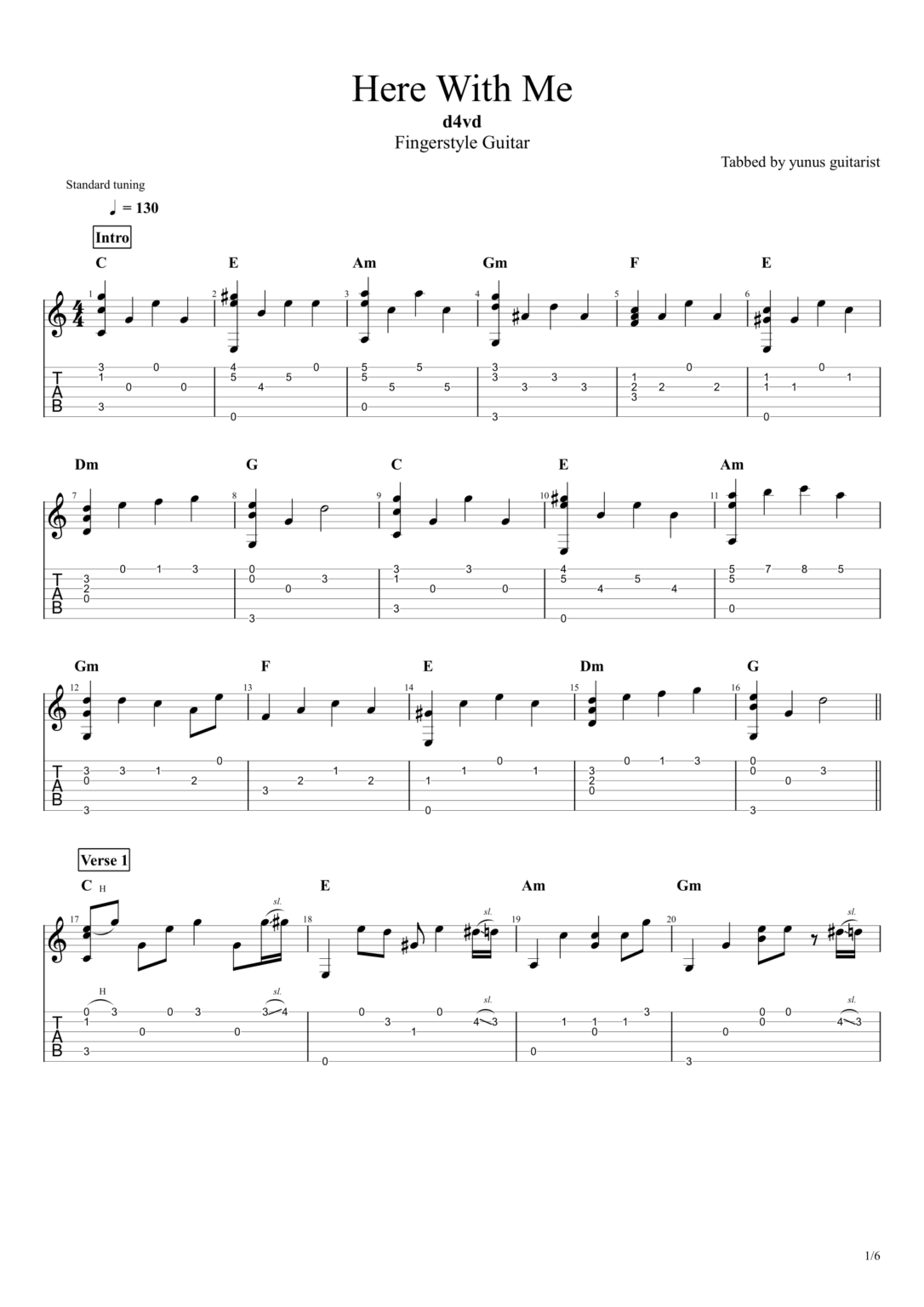 Here With Me - d4vd (PDF) - Yunus Guitarist