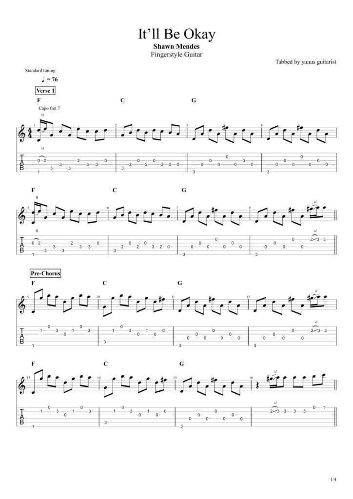 It’ll Be Okay – Shawn Mendes (PDF) – Yunus Guitarist