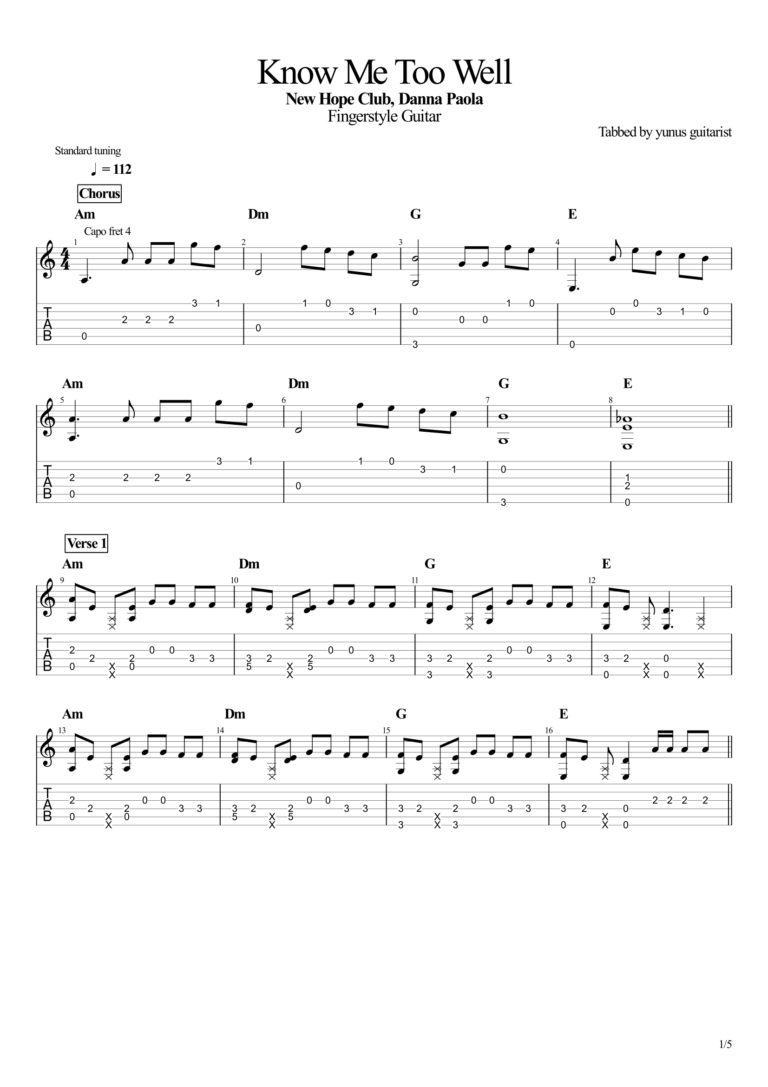 Know Me Too Well - New Hope Club, Danna Paola (PDF) - Yunus Guitarist