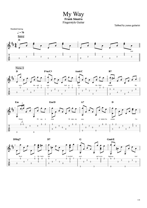 My Way - Frank Sinatra - Lyrics (PDF) - Yunus Guitarist