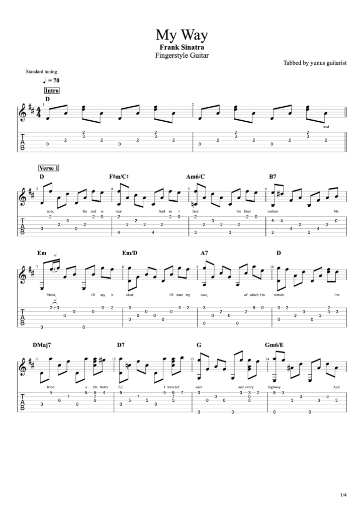My Way - Frank Sinatra - Lyrics (PDF) - Yunus Guitarist