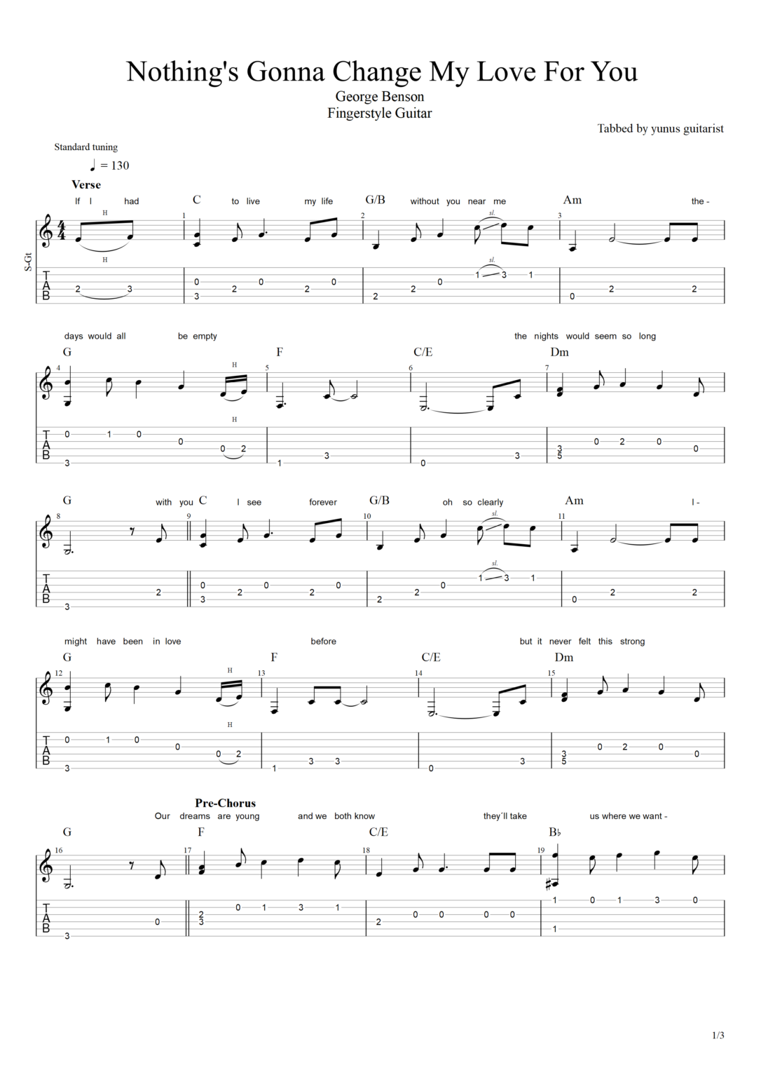 Nothing's Gonna Change My Love for You - George Benson (PDF) - Yunus Guitarist
