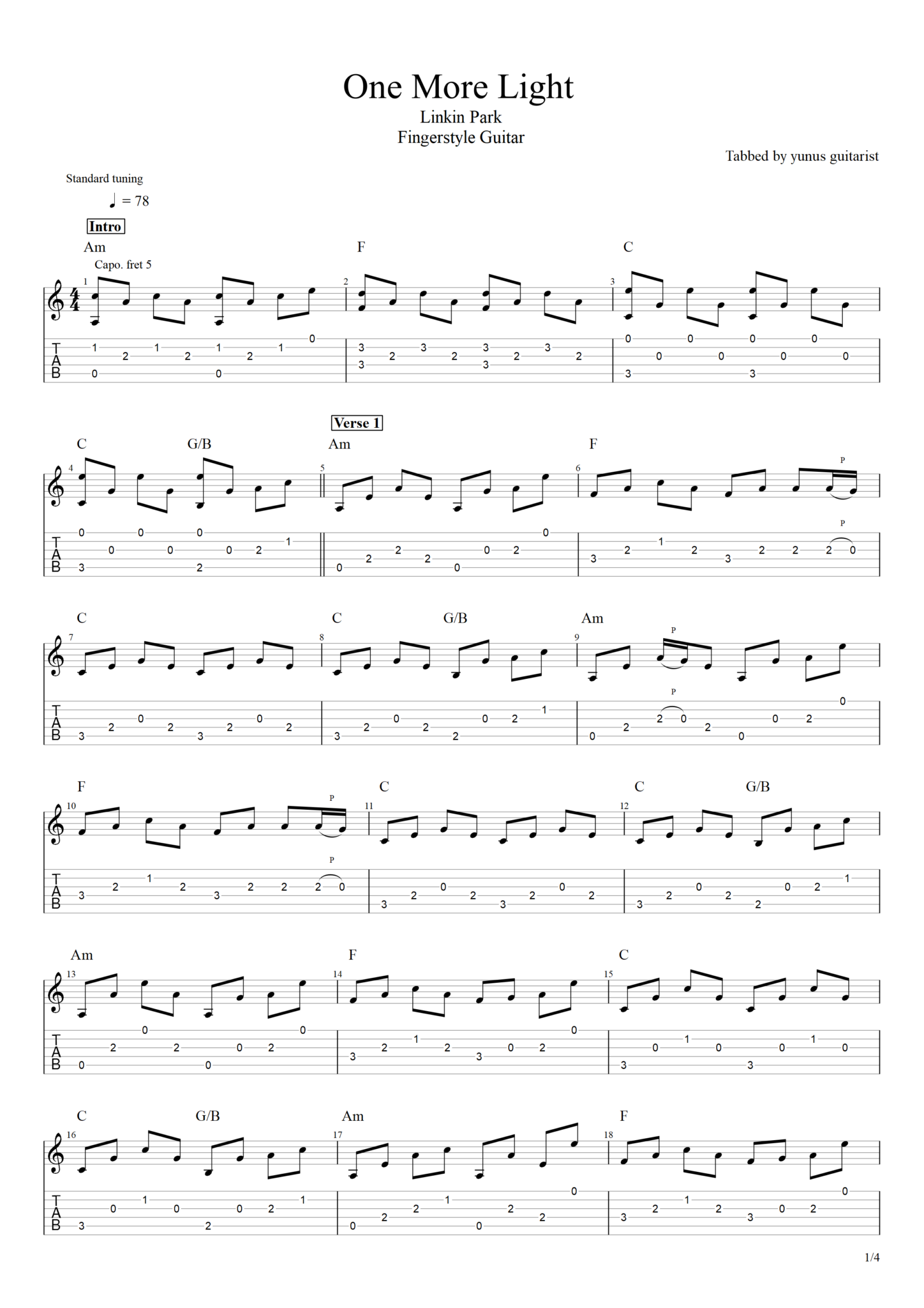One More Light - Linkin Park (PDF) - Yunus Guitarist