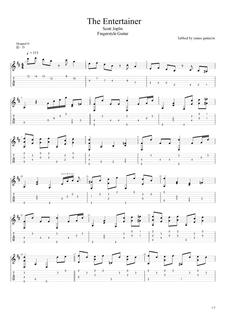 The Entertainer - Scott Joplin (PDF) - Yunus Guitarist