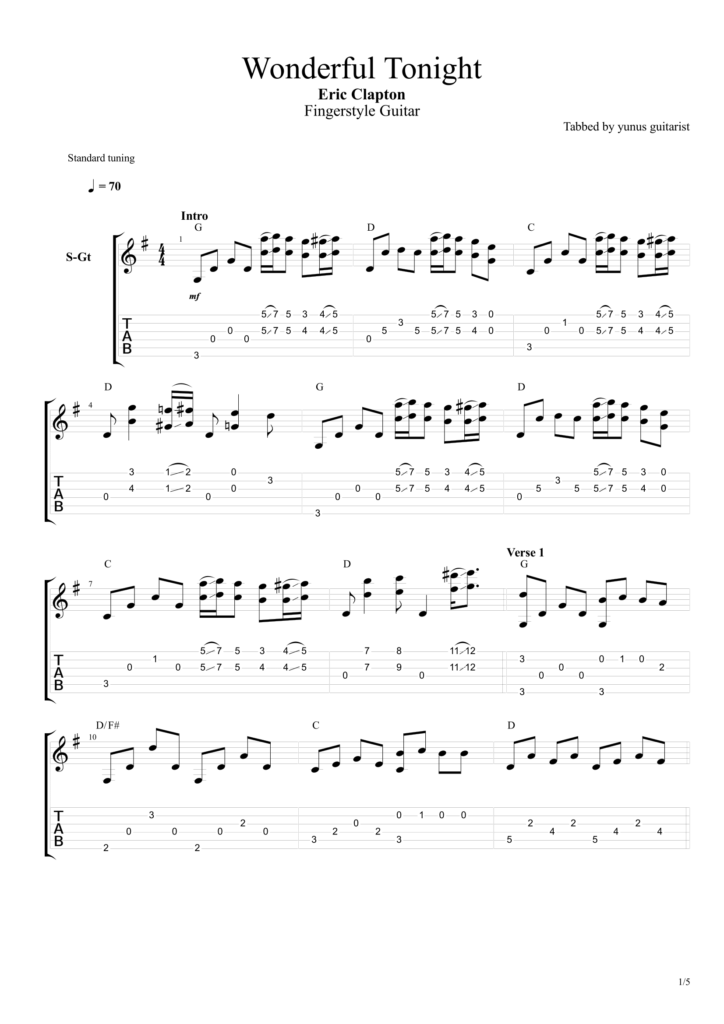 Wonderful Tonight - Eric Clapton (PDF) - Yunus Guitarist
