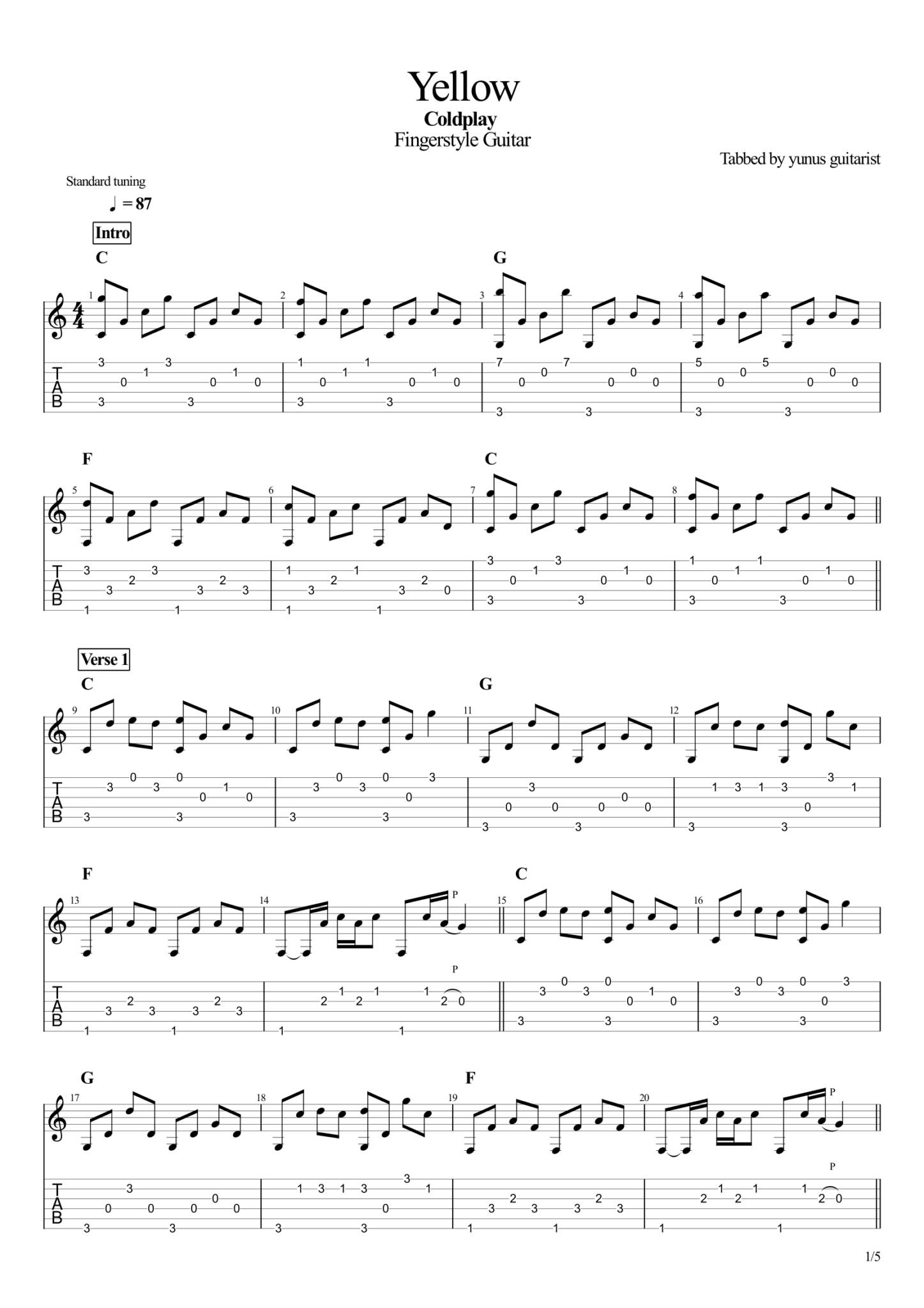 Yellow - Coldplay (PDF) - Yunus Guitarist