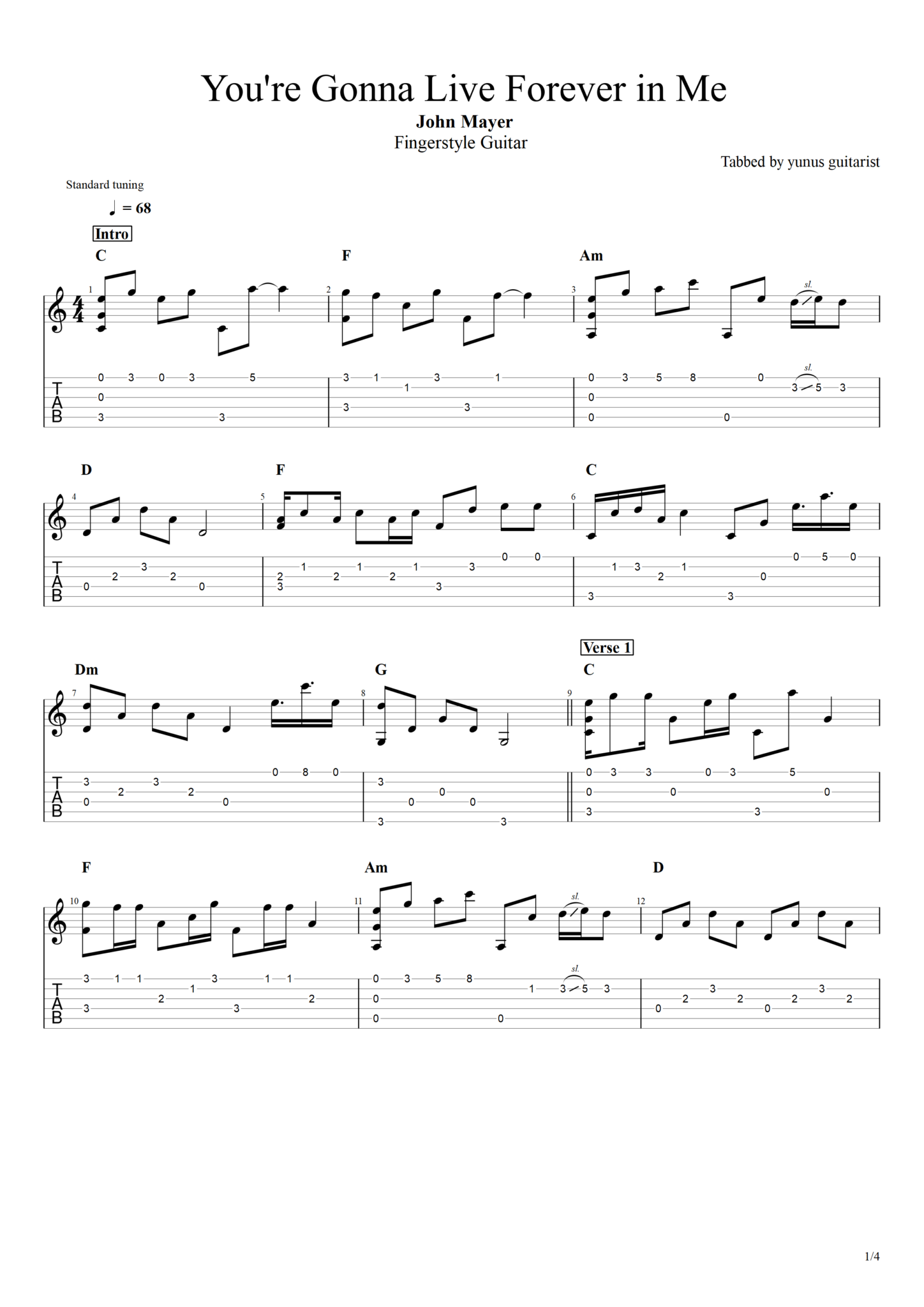 You're Gonna Live Forever in Me - John Mayer (PDF) - Yunus Guitarist
