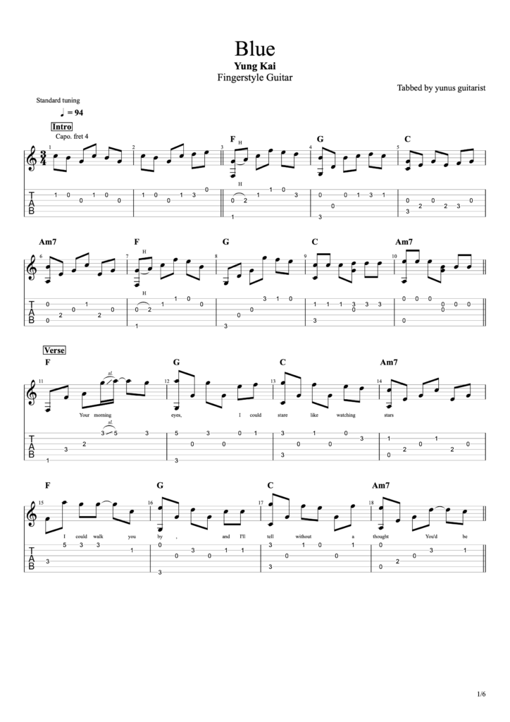 Blue - Yung Kai - Lyrics (PDF) - Yunus Guitarist