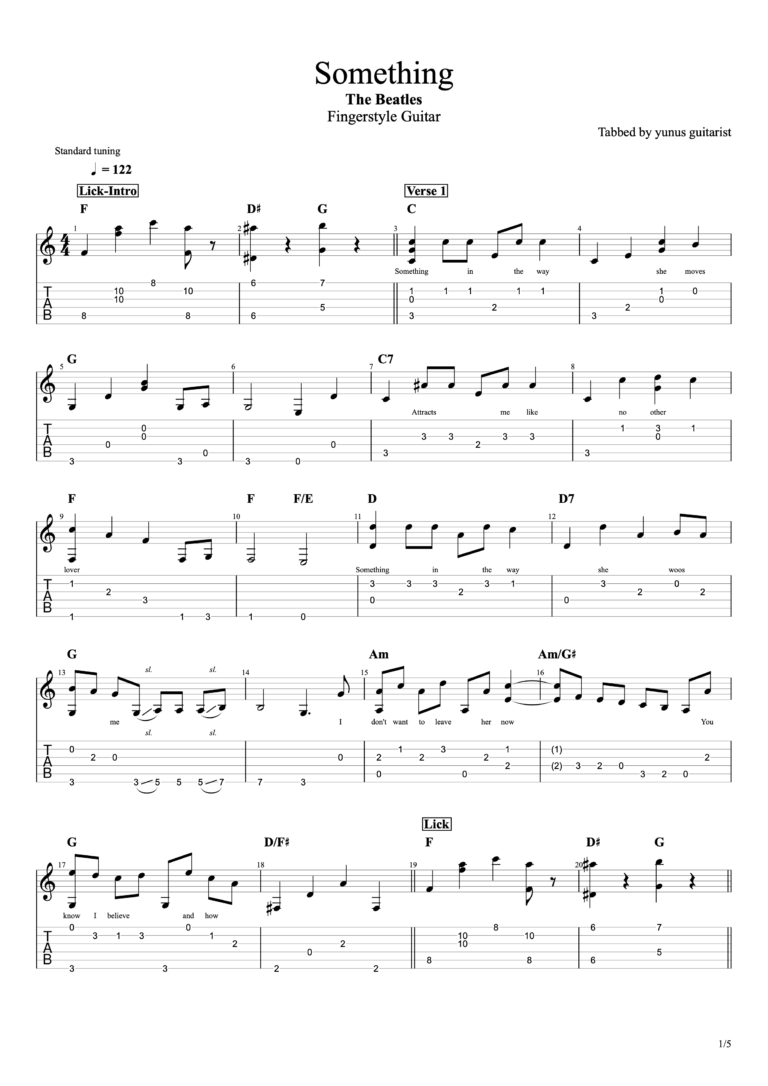 Something - The Beatles - Fingerstyle - Lyrics (PDF) - Yunus Guitarist