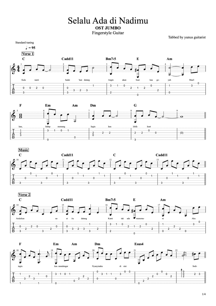 Selalu Ada di Nadimu - OST JUMBO + Lyrics (PDF) - Yunus Guitarist