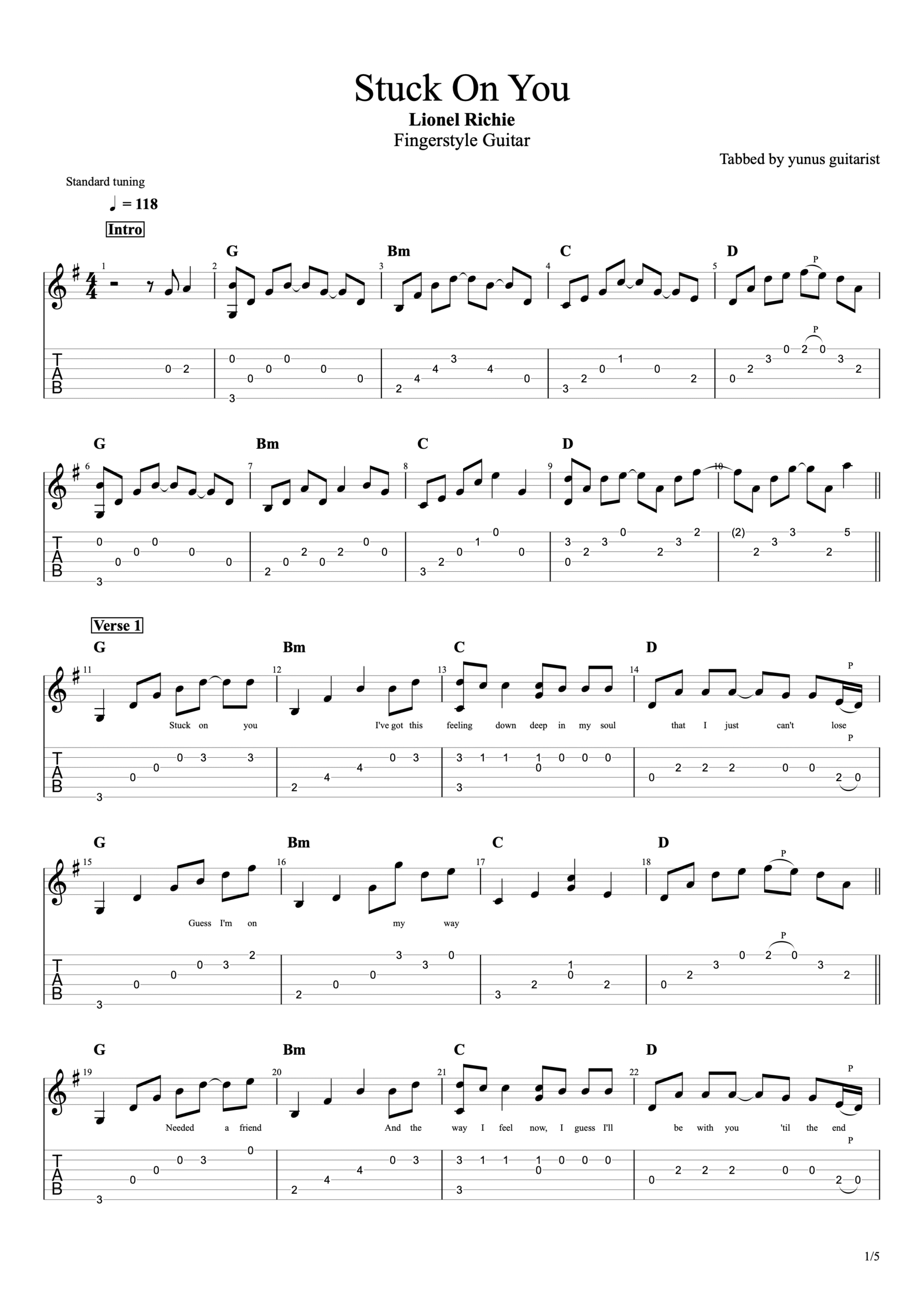 Stuck On You - Lionel Richie + Lyrics (PDF) - Yunus Guitarist